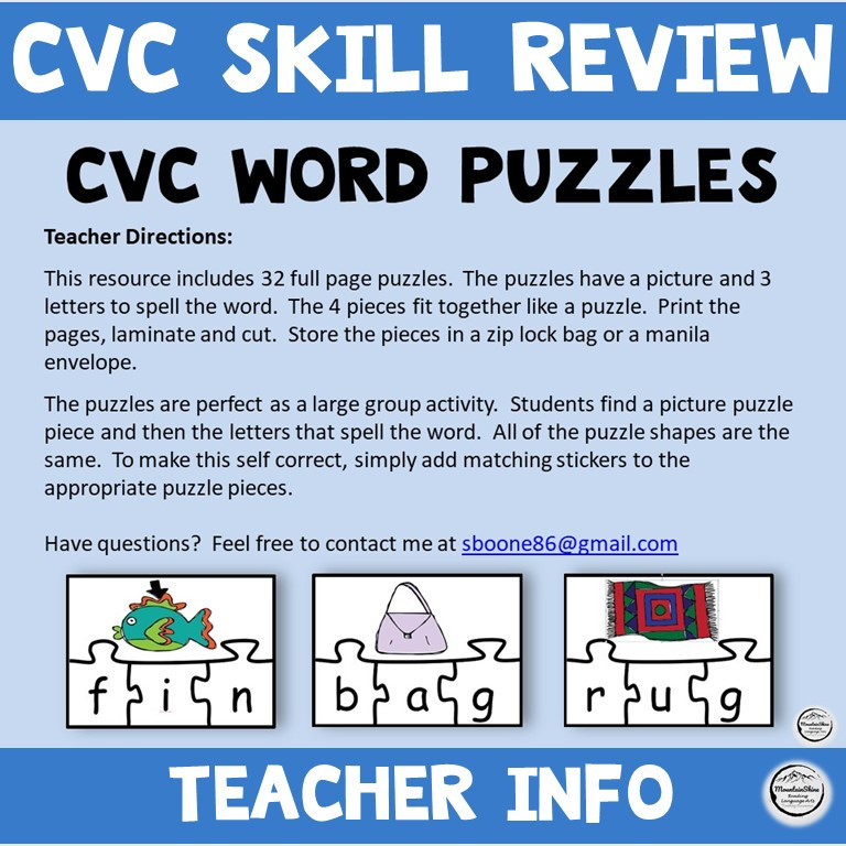CVC Words, Short Vowels Puzzles