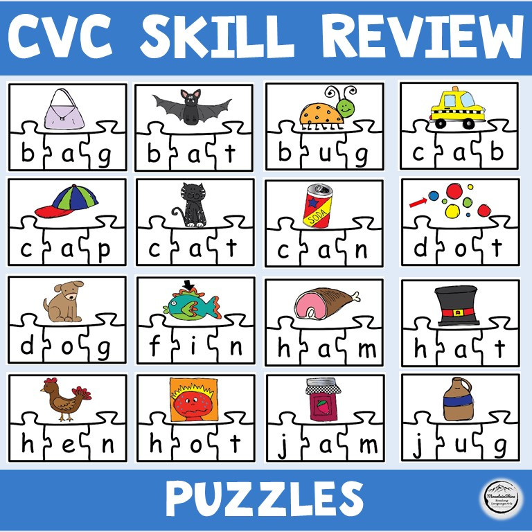 CVC Words, Short Vowels Puzzles