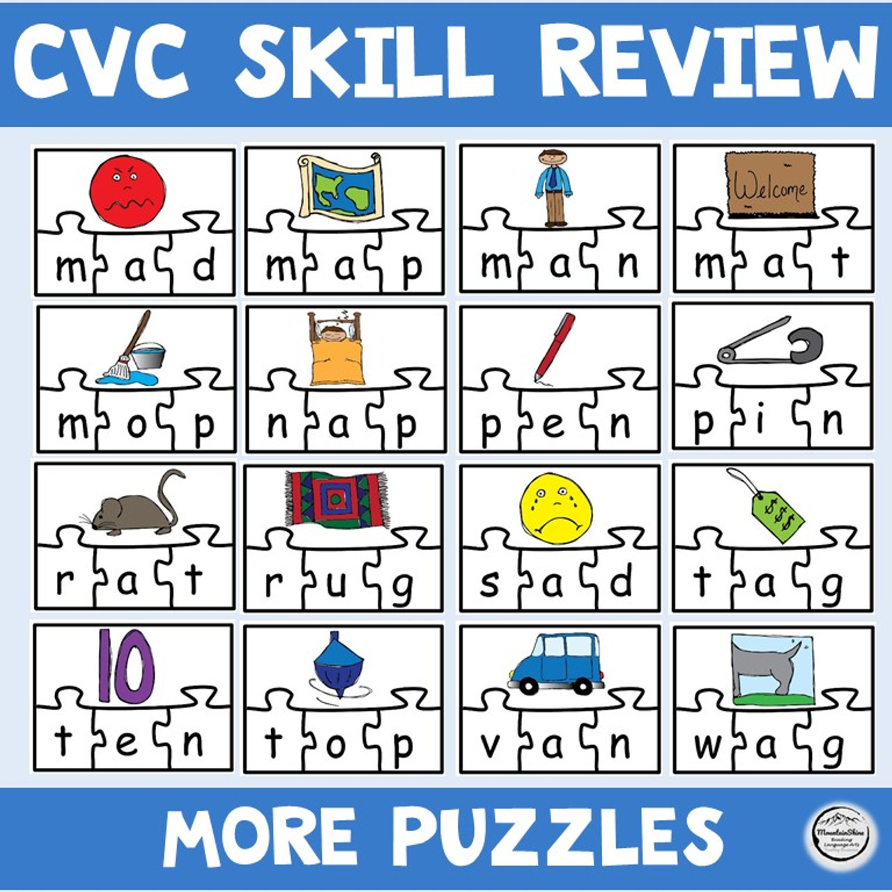 CVC Words, Short Vowels Puzzles