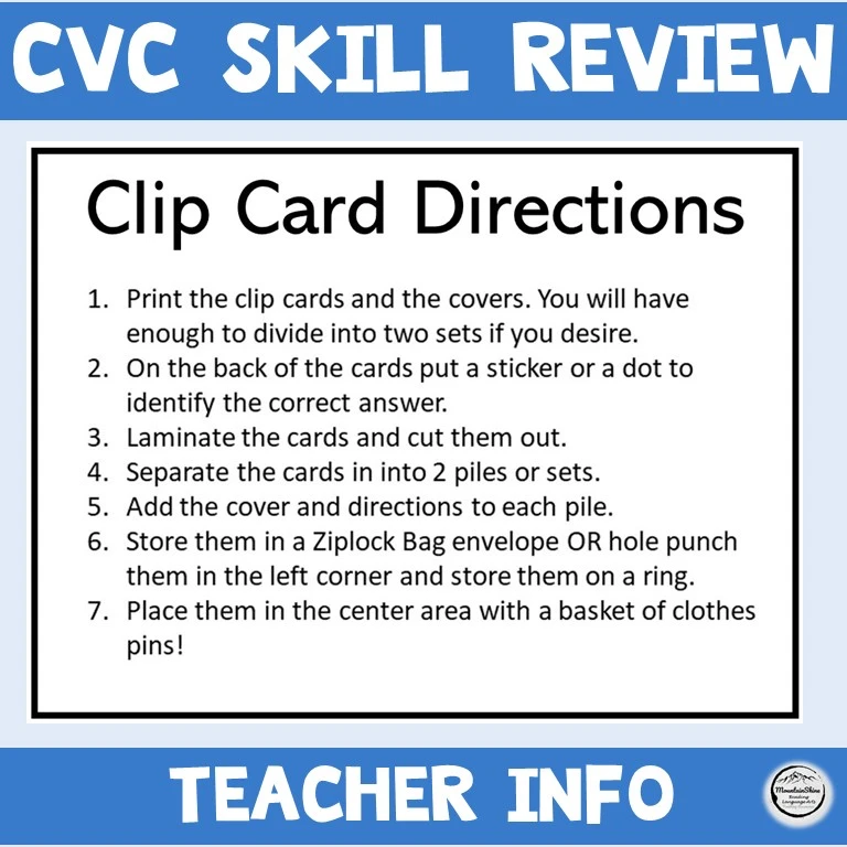CVC Words, Short Vowels Clip Cards with Nonsense Words