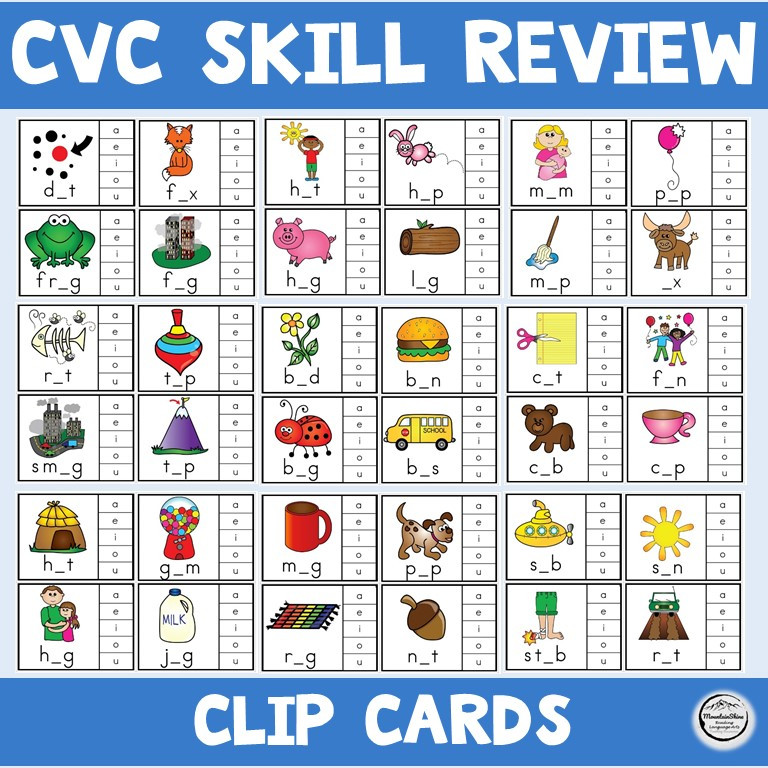 CVC Words, Short Vowels Clip Cards