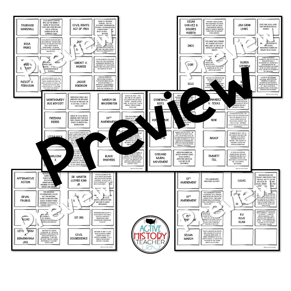 Civil Rights Activity Vocabulary Matching Hands-On EOC Review