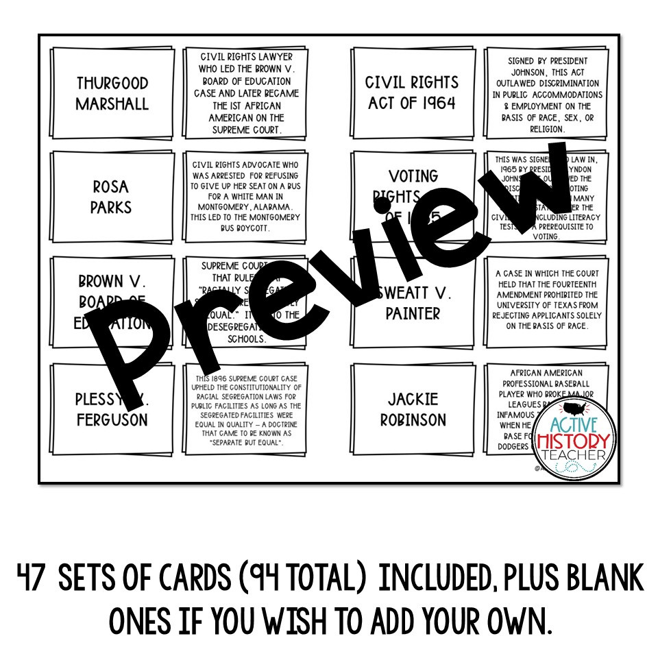 Civil Rights Activity Vocabulary Matching Hands-On EOC Review