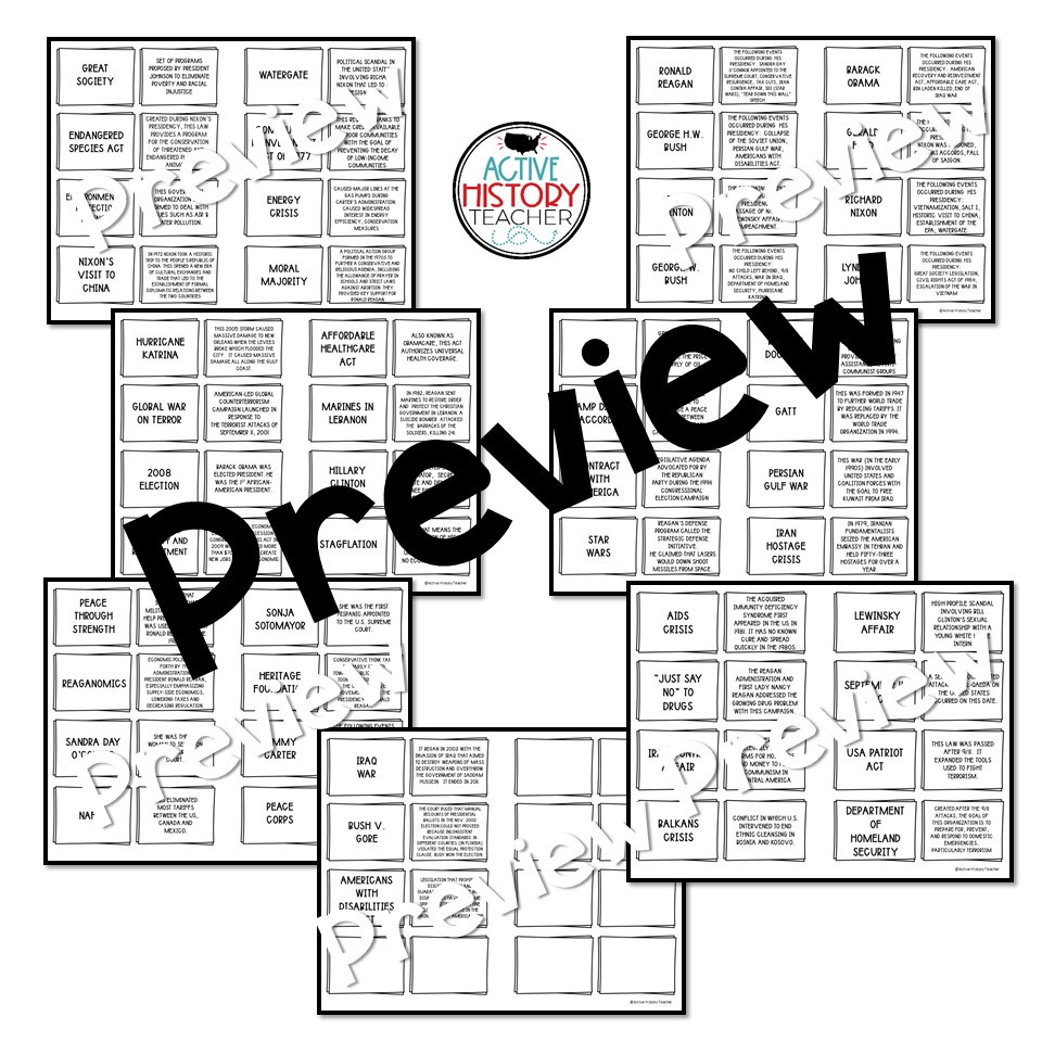 Modern America Activity Vocabulary Matching Hands-On EOC Review