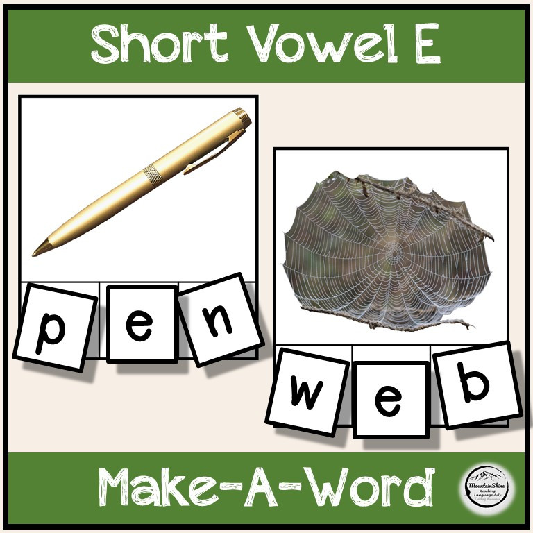 CVC Short Vowel E Bundle Make-A-Word, Puzzles, Worksheets & Flashcards