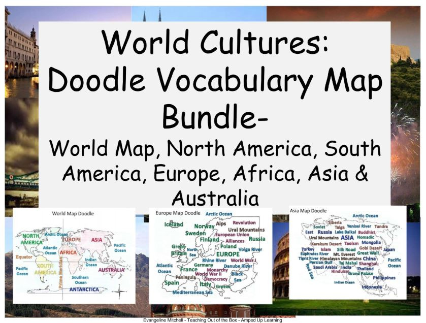 World Cultures Doodle Vocabulary Maps Bundle - Amped Up Learning