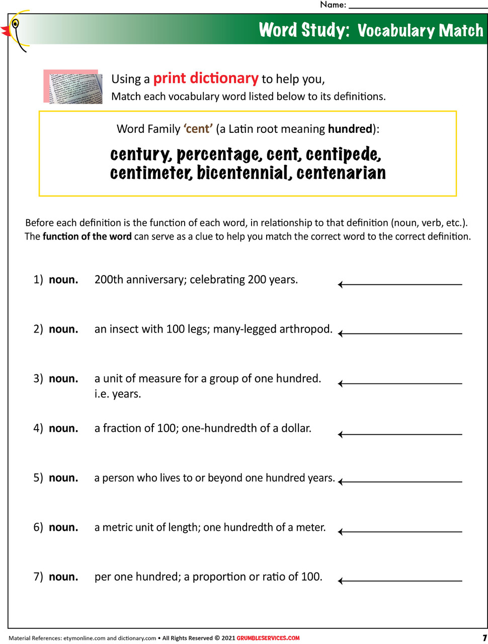 Spelling & Vocabulary Word Study GUIDE I: ROOKIE Elementary Montessori ...