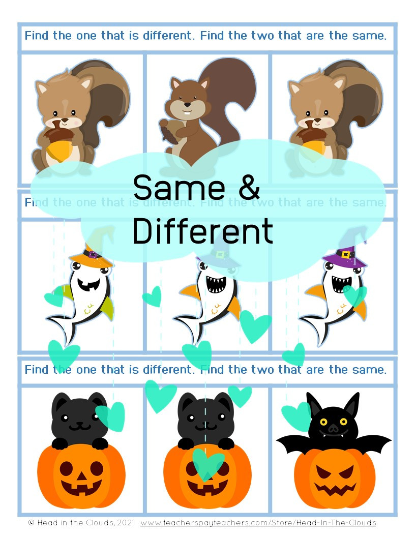 Same & Different - Autumn Animals - Matching & Find the Difference