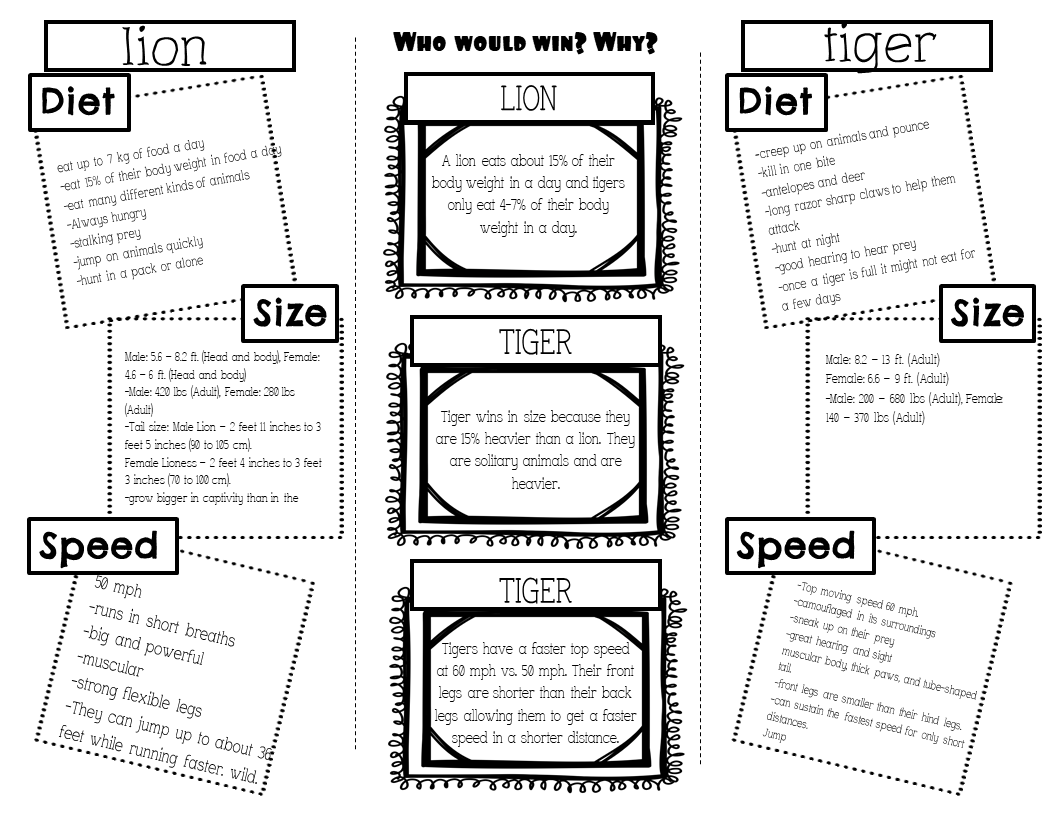 Animal Research Who Would Win Note Taking Brochure
