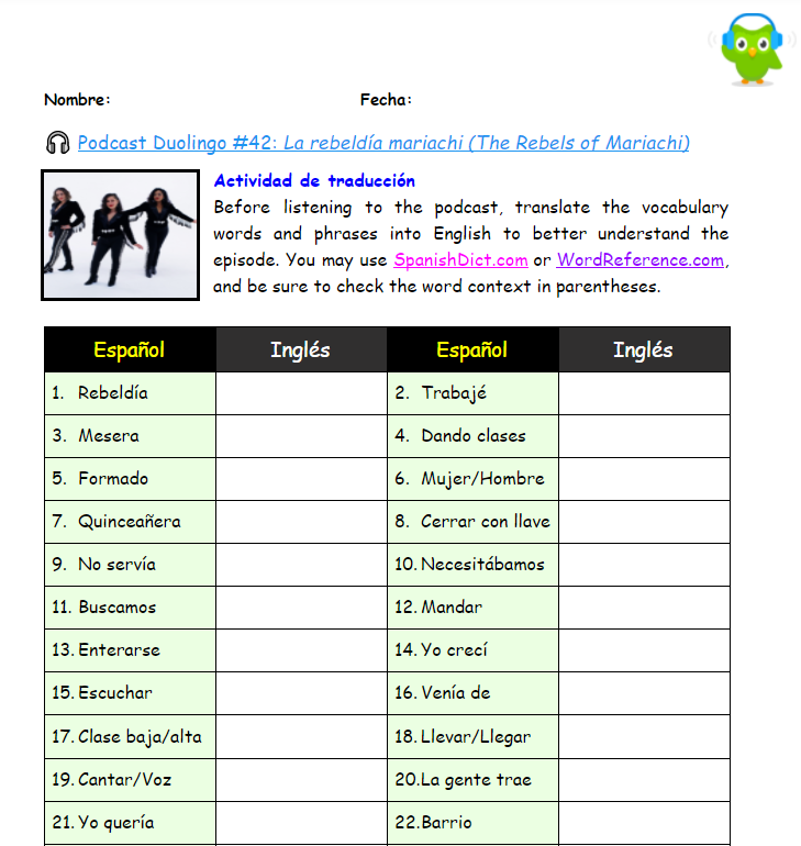 Listening Activity Guide | Duolingo Spanish Podcast #42: La rebeldía ...