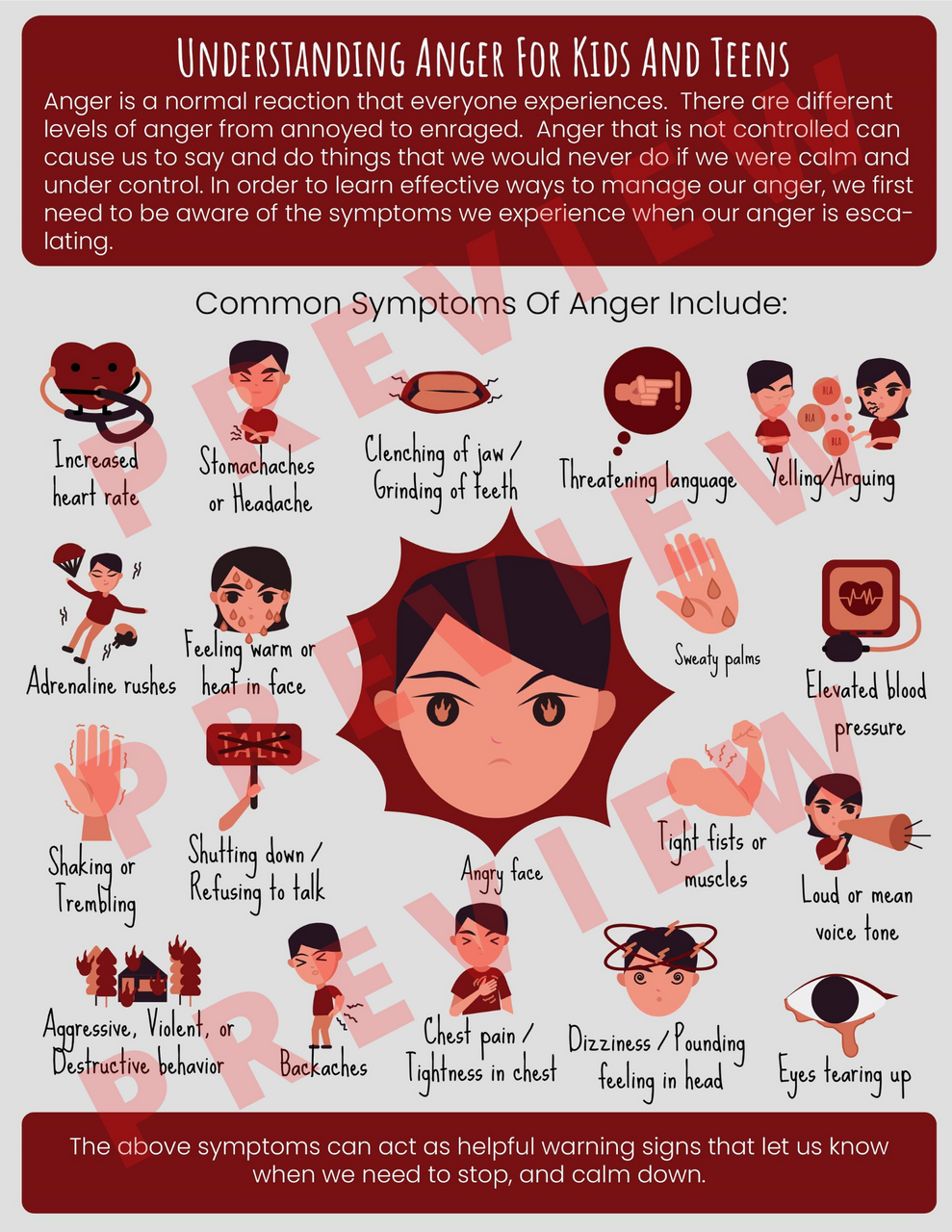 Anger Printable Poster Handout - Understanding Anger For Kids & Teens ...