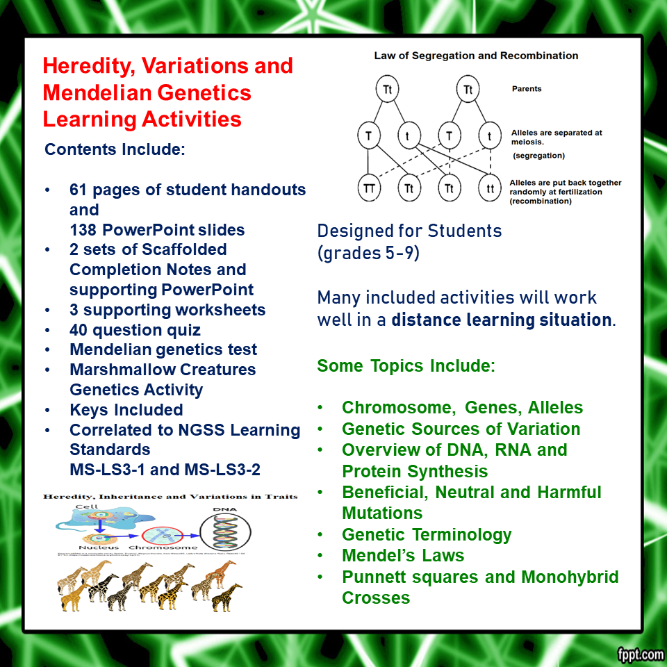Heredity, Variations and Mendelian Genetics Learning Activities (Middle ...