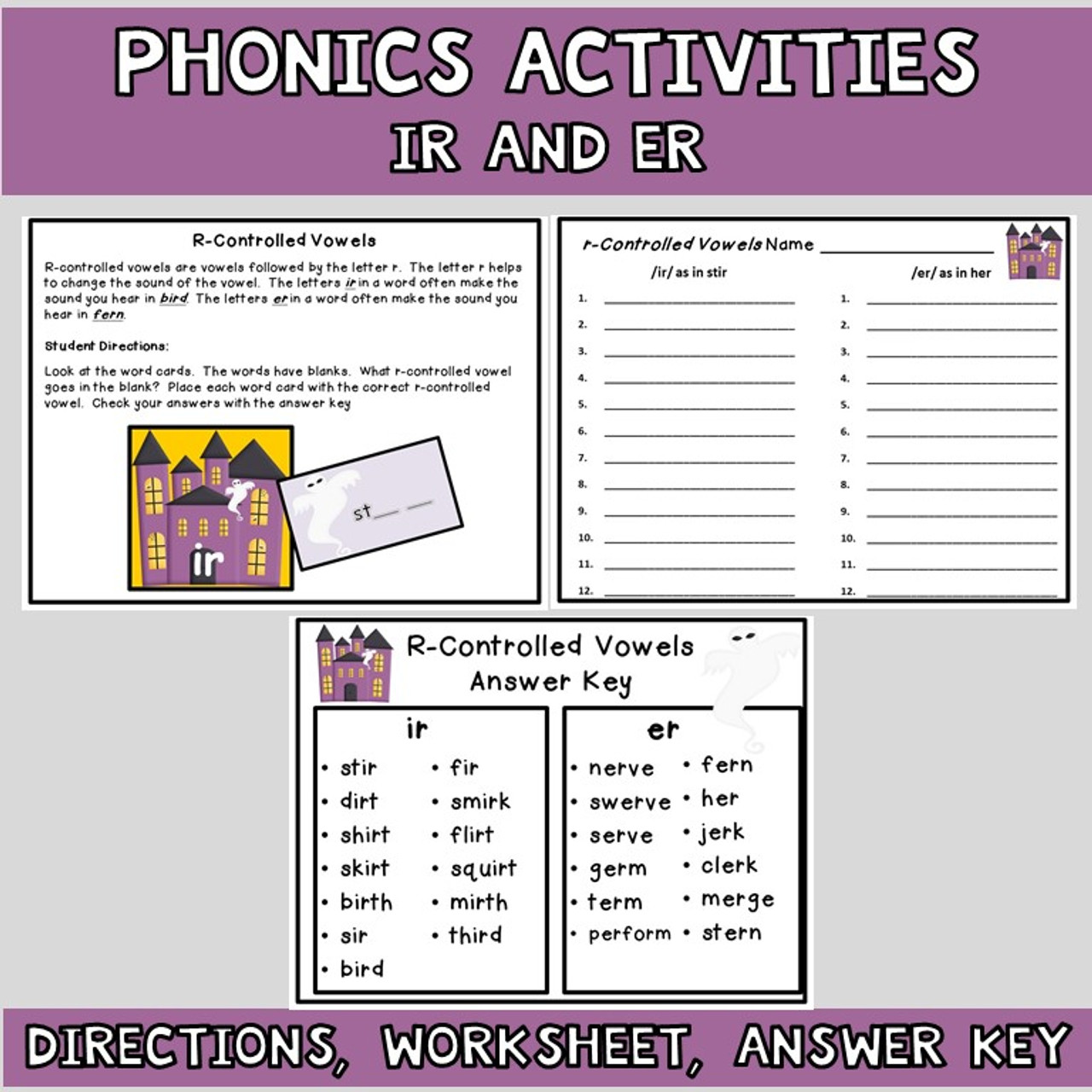 Long and Short Vowels Literacy Centers Autumn