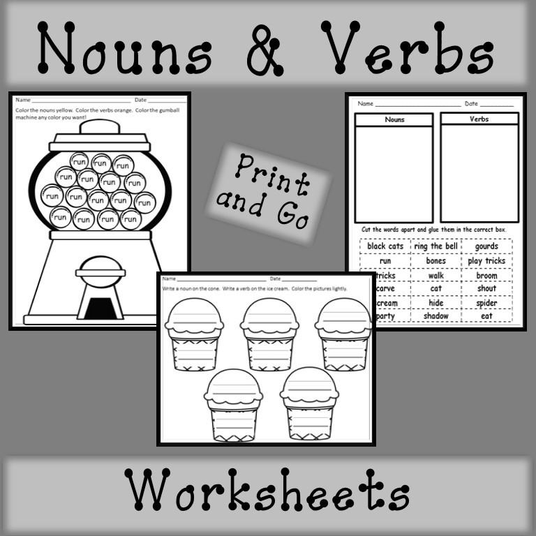 Nouns and Verbs Literacy Center with Worksheets Halloween