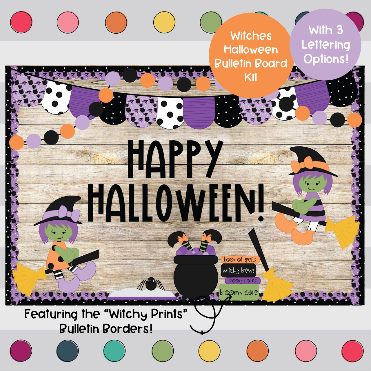 Witches on Brooms - Halloween - October Bulletin Board Kit