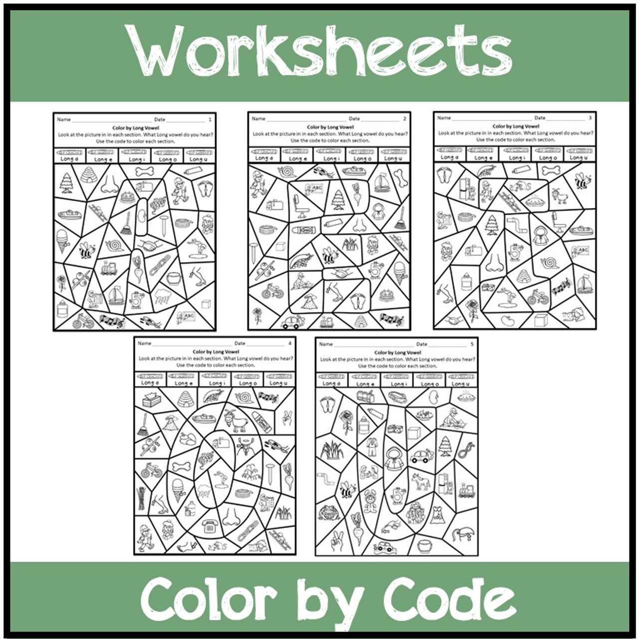 Long Vowels Color by Code Worksheets