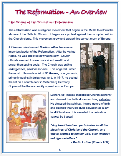 The Reformation - An Overview + Assessments - Amped Up Learning