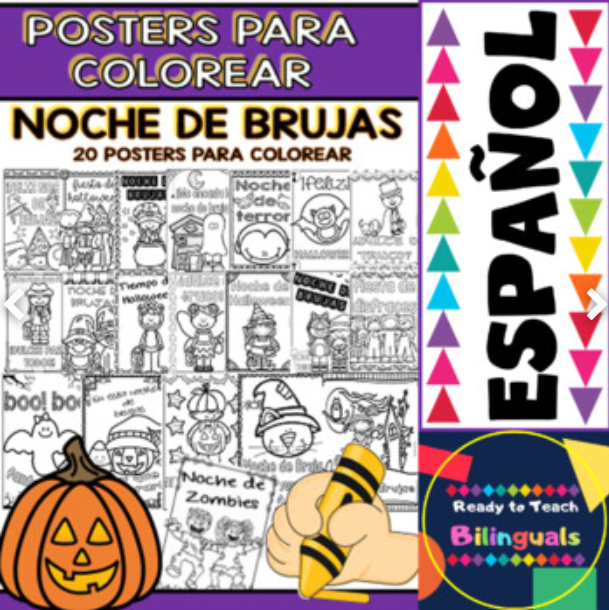 Coloring Posters in Spanish - Halloween (20 posters) - Amped Up Learning