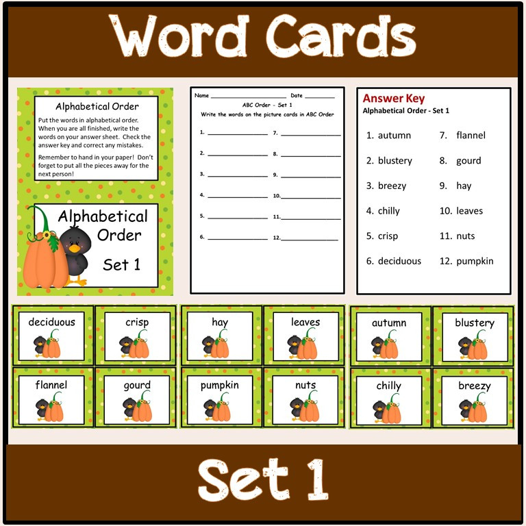 ABC Order Task Cards, Literacy Centers, Whole Group Activites