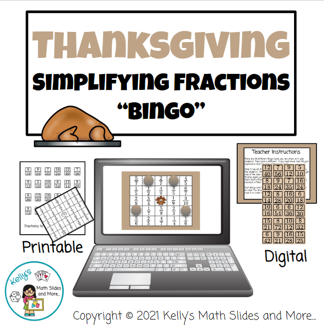 Thanksgiving Simplifying Fractions Bingo - Digital