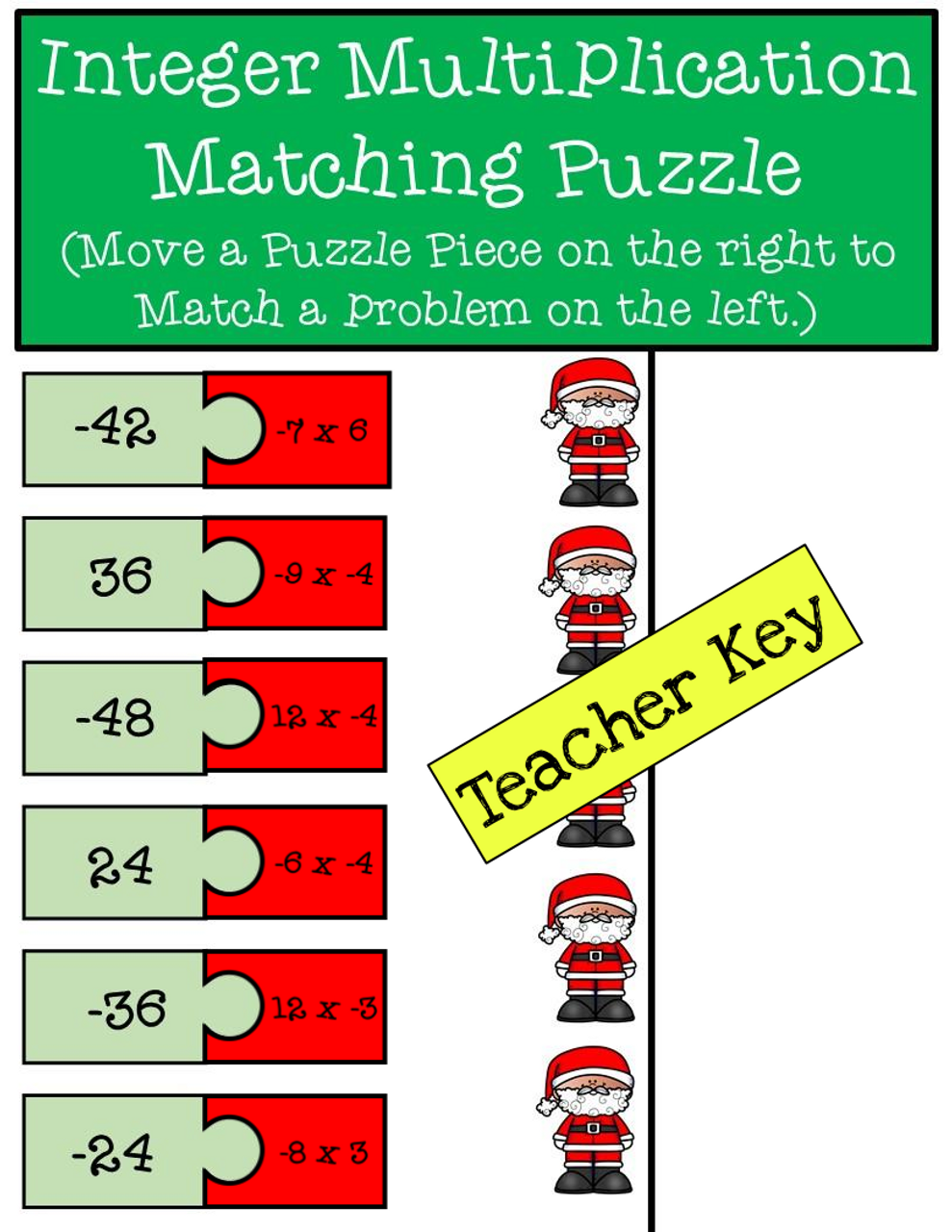 Christmas Integer Matching Puzzle Pieces Multiplication And Division