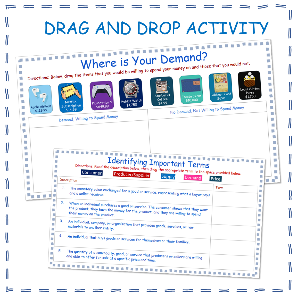 Supply and Demand Drag and Drop Google Slides Activity for Economics ...