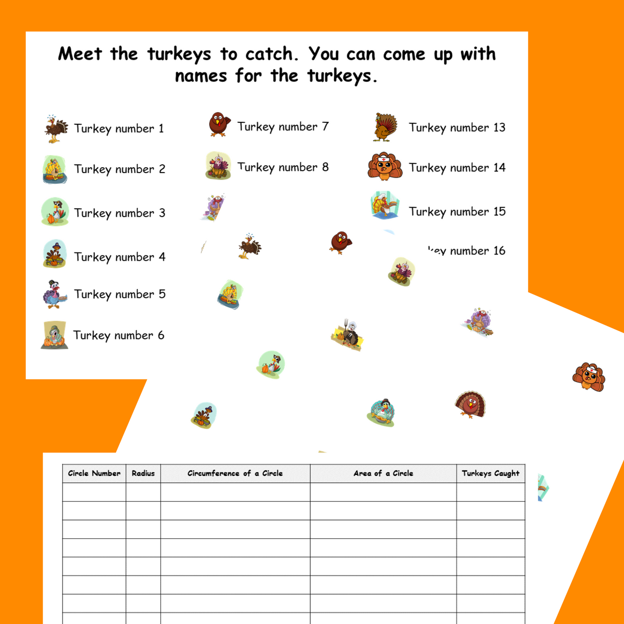 Area & Circumference of a Circle - Catch Thanksgiving Turkeys Math ...