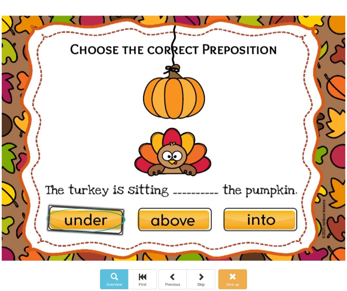 Thanksgiving Prepositions