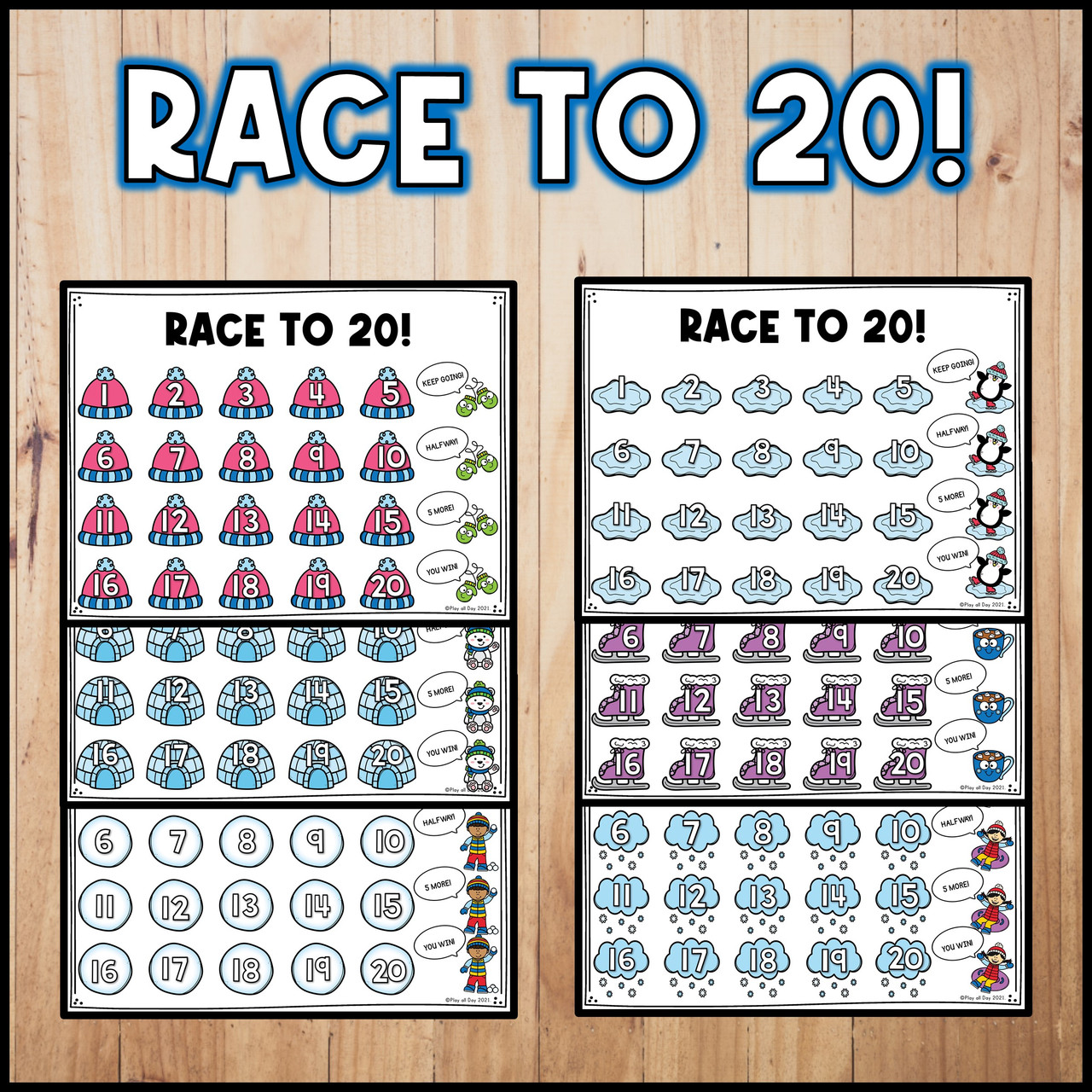 Winter Counting to 20 | Race to 20 Activity Mats - Amped Up Learning
