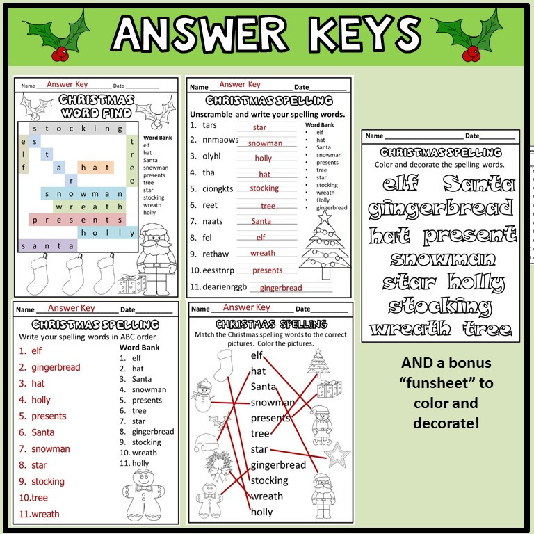 Christmas Spelling Word Cards & Worksheets - Print and Go