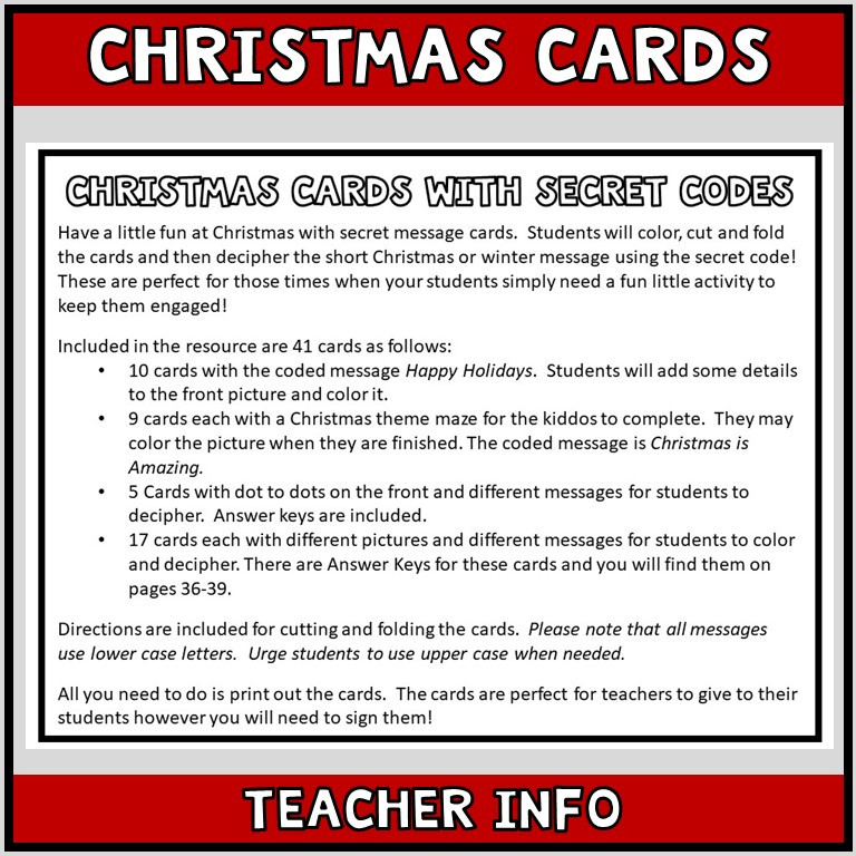 Christmas Party Activity Secret Code Cards