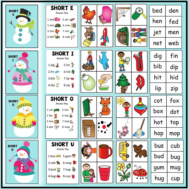 Short Vowels Word & Picture Sort Winter Theme