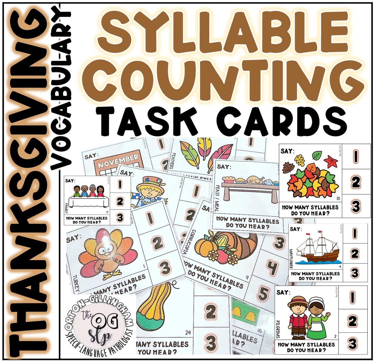 Counting Syllables: THANKSGIVING Phonological Awareness Task Cards