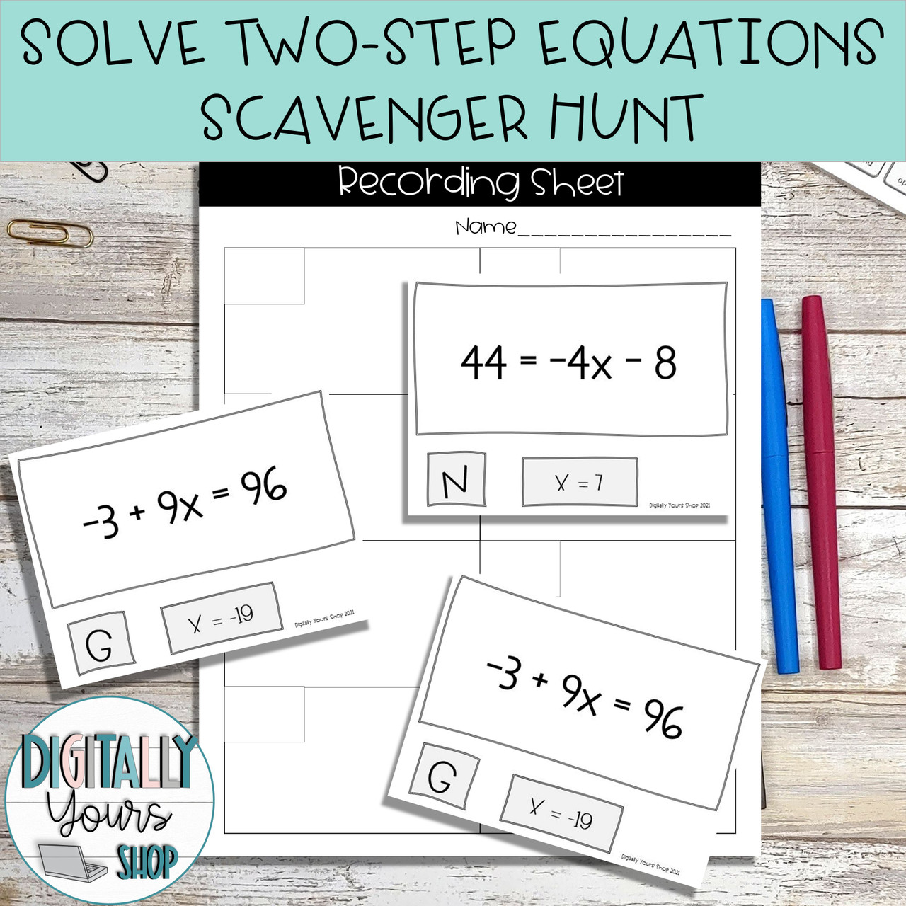Solve Two-Step Equations Scavenger Hunt - Amped Up Learning