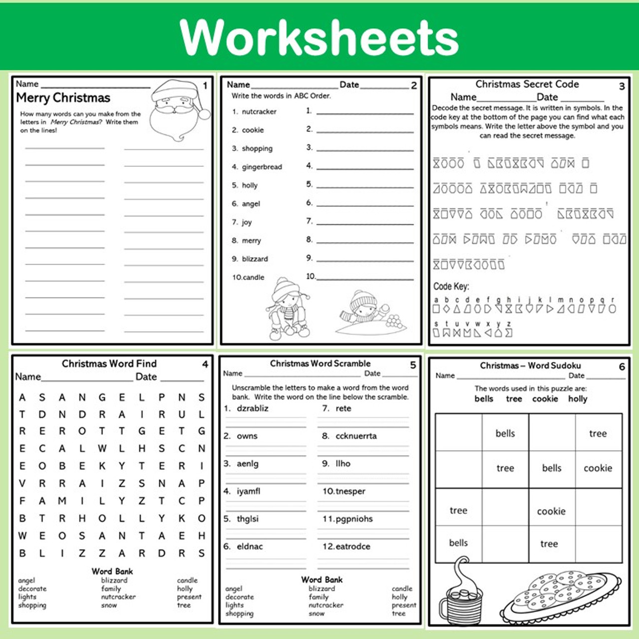 Christmas Worksheets Morning Work Print and Go