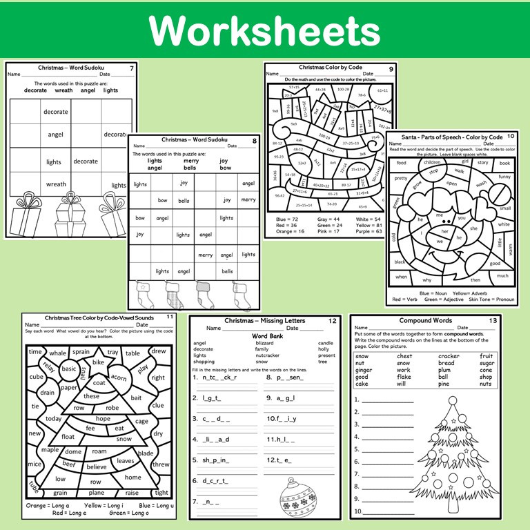 Christmas Worksheets Morning Work Print and Go