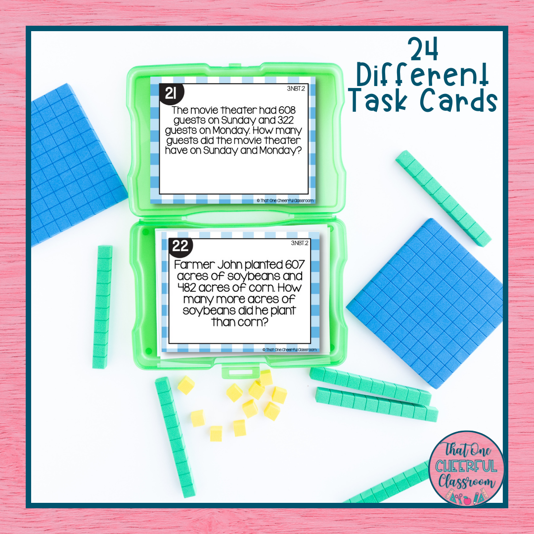 Multi-Digit Addition and Subtraction 3rd Grade Math Task Cards - Amped ...