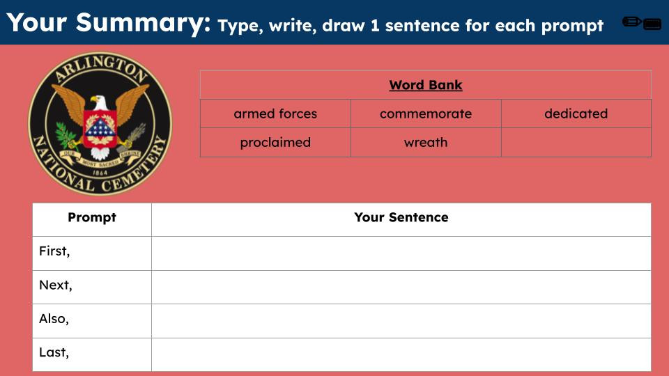Veteran's Day Informational Text Reading Passage and Activities