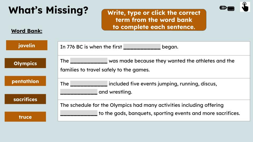 Ancient Greek Olympics Informational Text Reading Passage and Activities