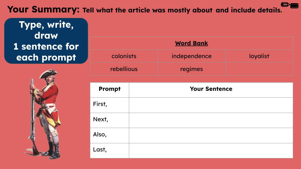 British Loyalists Informational Text Reading Passage and Activities