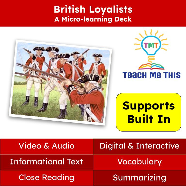 British Loyalists Informational Text Reading Passage and Activities