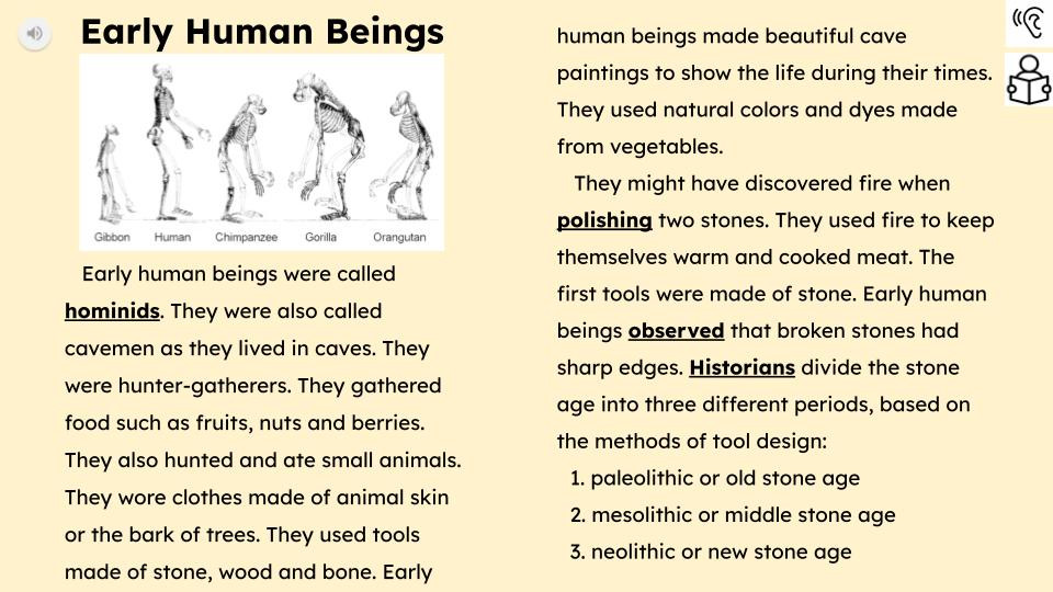 Early Human Informational Text Reading Passage and Activities