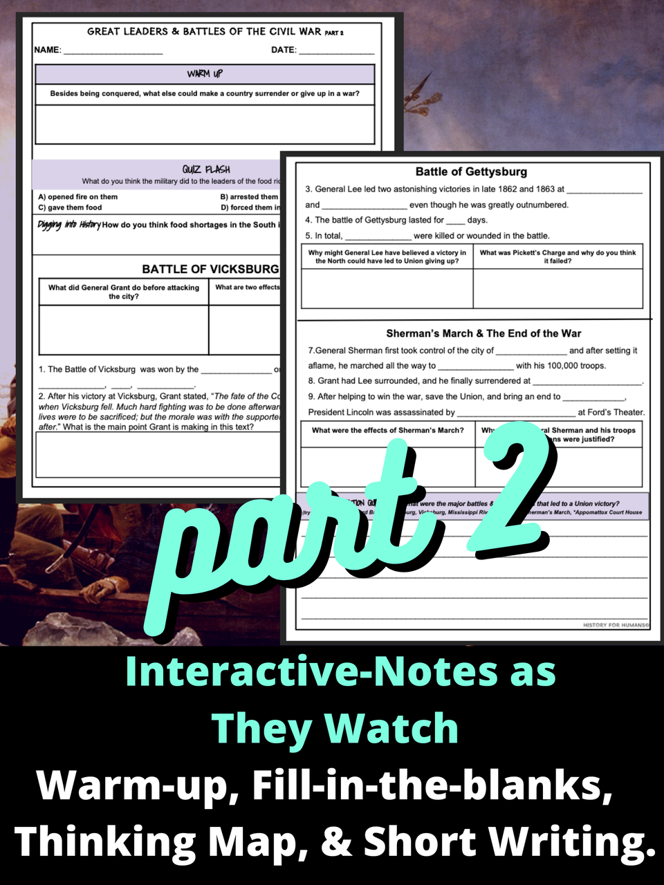 Civil War Battles & Leaders Part 2 | VIDEO LESSON! - Amped Up Learning