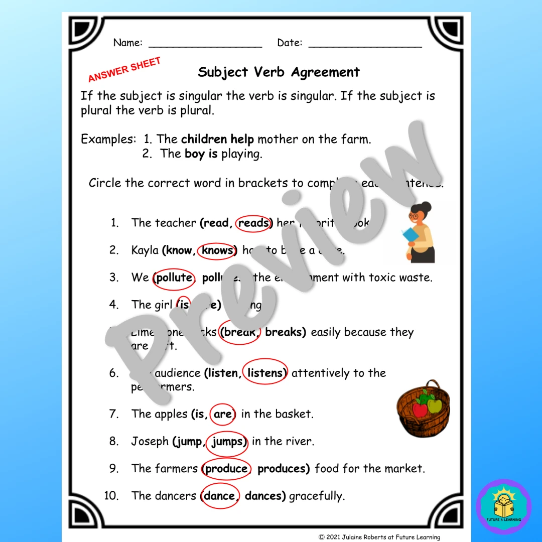 Noun Verb Agreement Worksheet