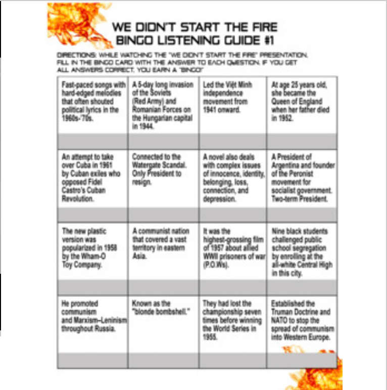AMERICAN HISTORY:WE DIDN'T START THE FIRE:STUDY OF 20TH CENTURY WITH ...