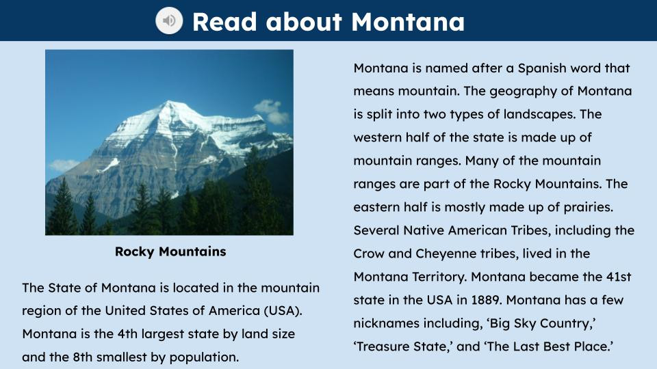 Montana (50 States and Capitals) Informational Text and Activities