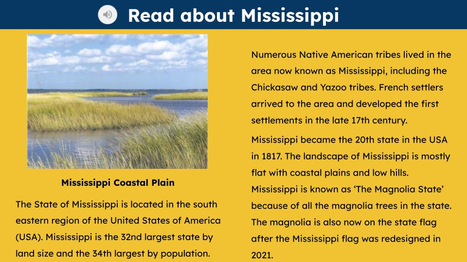 Mississippi (50 States and Capitals) Informational Text and Activities
