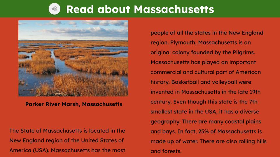 Massachusetts (50 States and Capitals) Informational Text and Activities