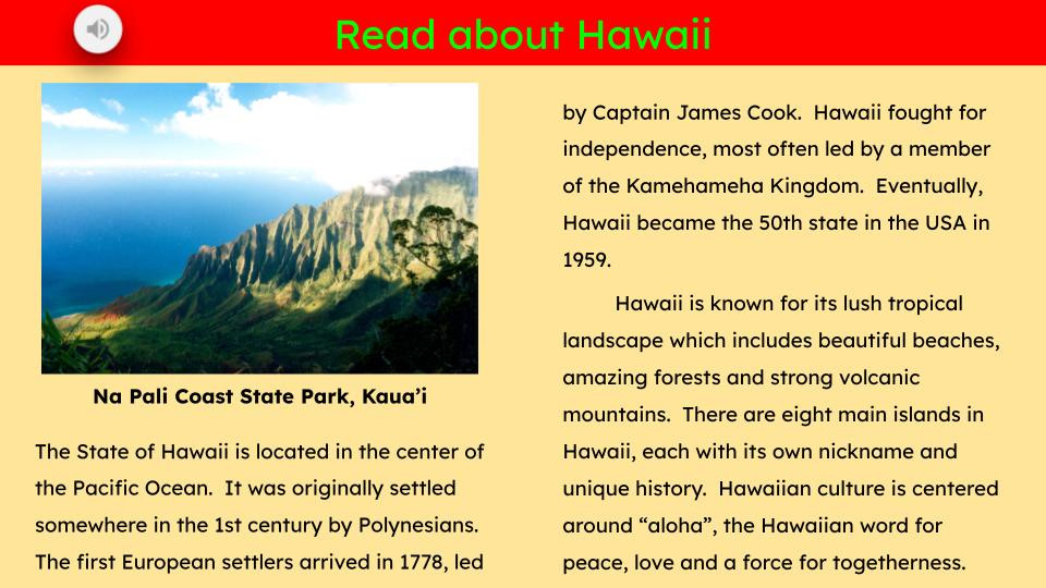 Hawaii (50 States and Capitals) Informational Text and Activities