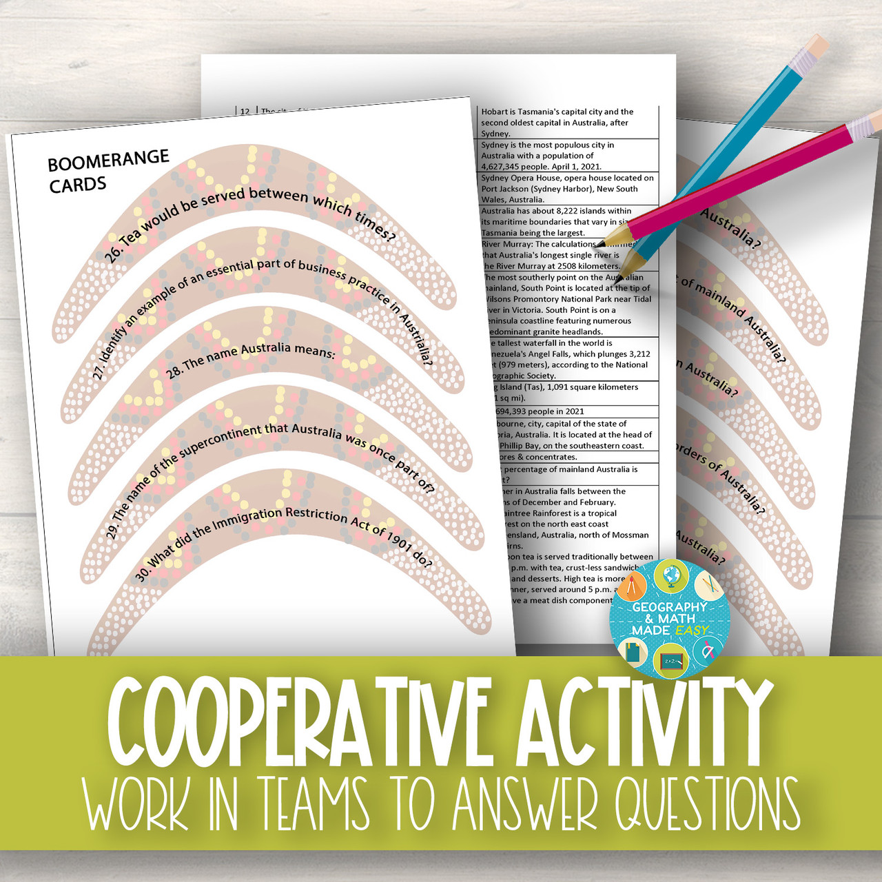GEOGRAPHY: AUSTRALIA BOOMERANG REVIEW GAME (WITH BLANK CARDS